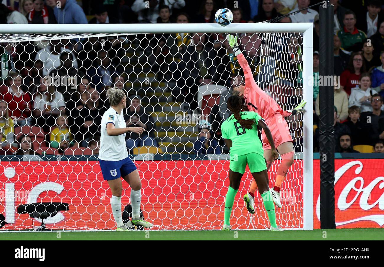 England goalkeeper Mary Earps attempts a save as the ball hits the ...