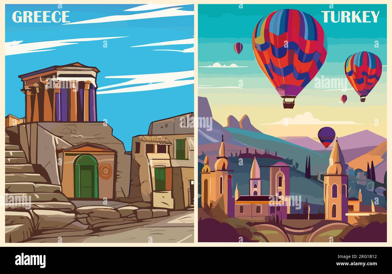 Set of Travel Destination Posters in retro style Stock Vector Image ...