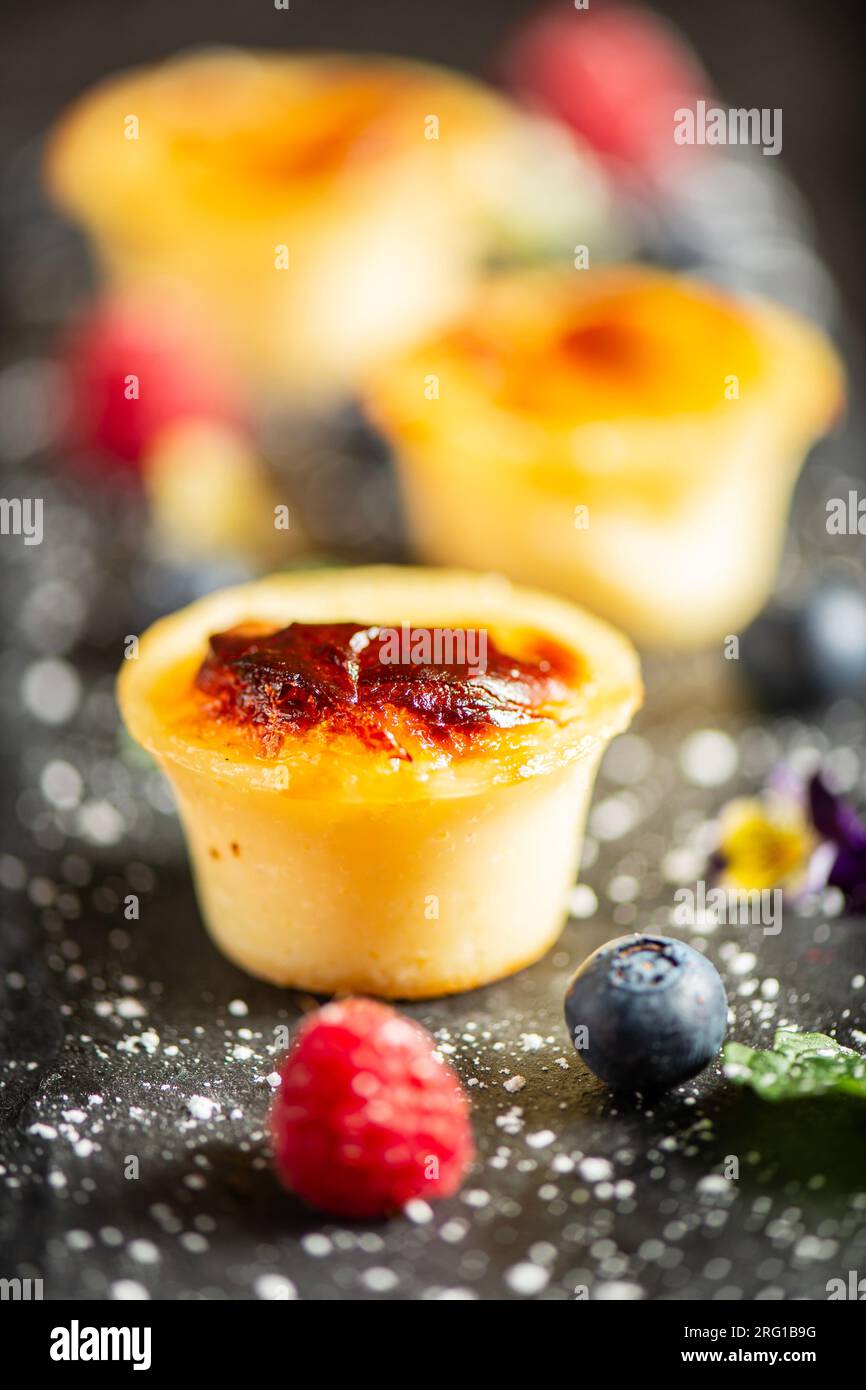 Homemade petite custard tart, also known as flan patissier or Parisian ...