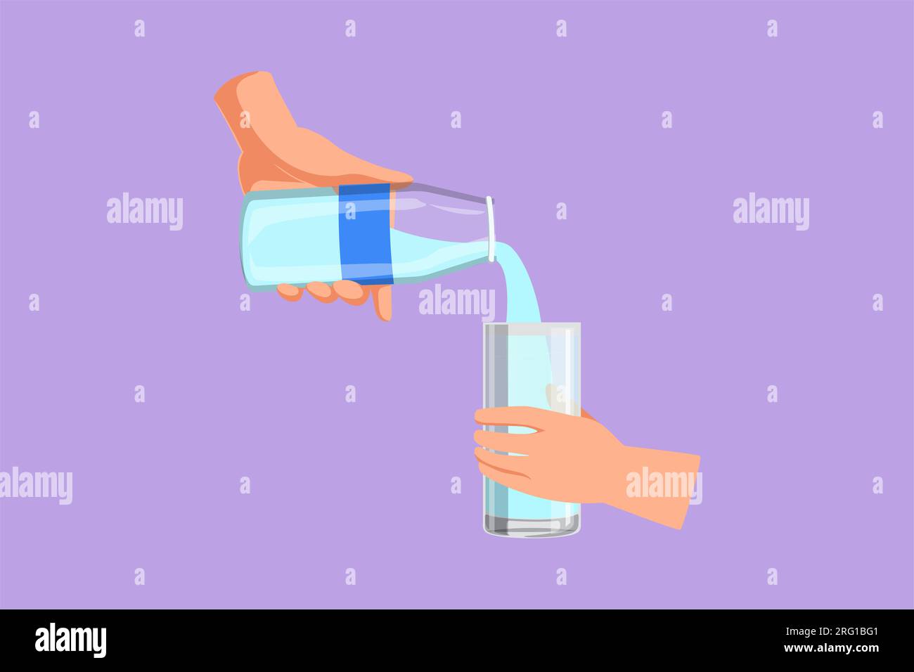 Graphic flat design drawing woman hand pours fresh milk from glass ...