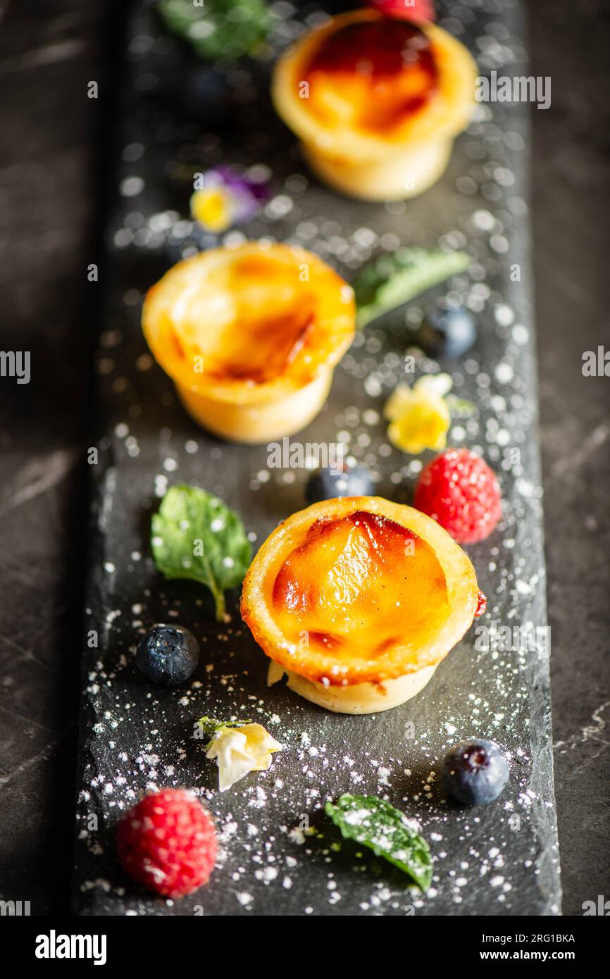Homemade petite custard tart, also known as flan patissier or Parisian ...