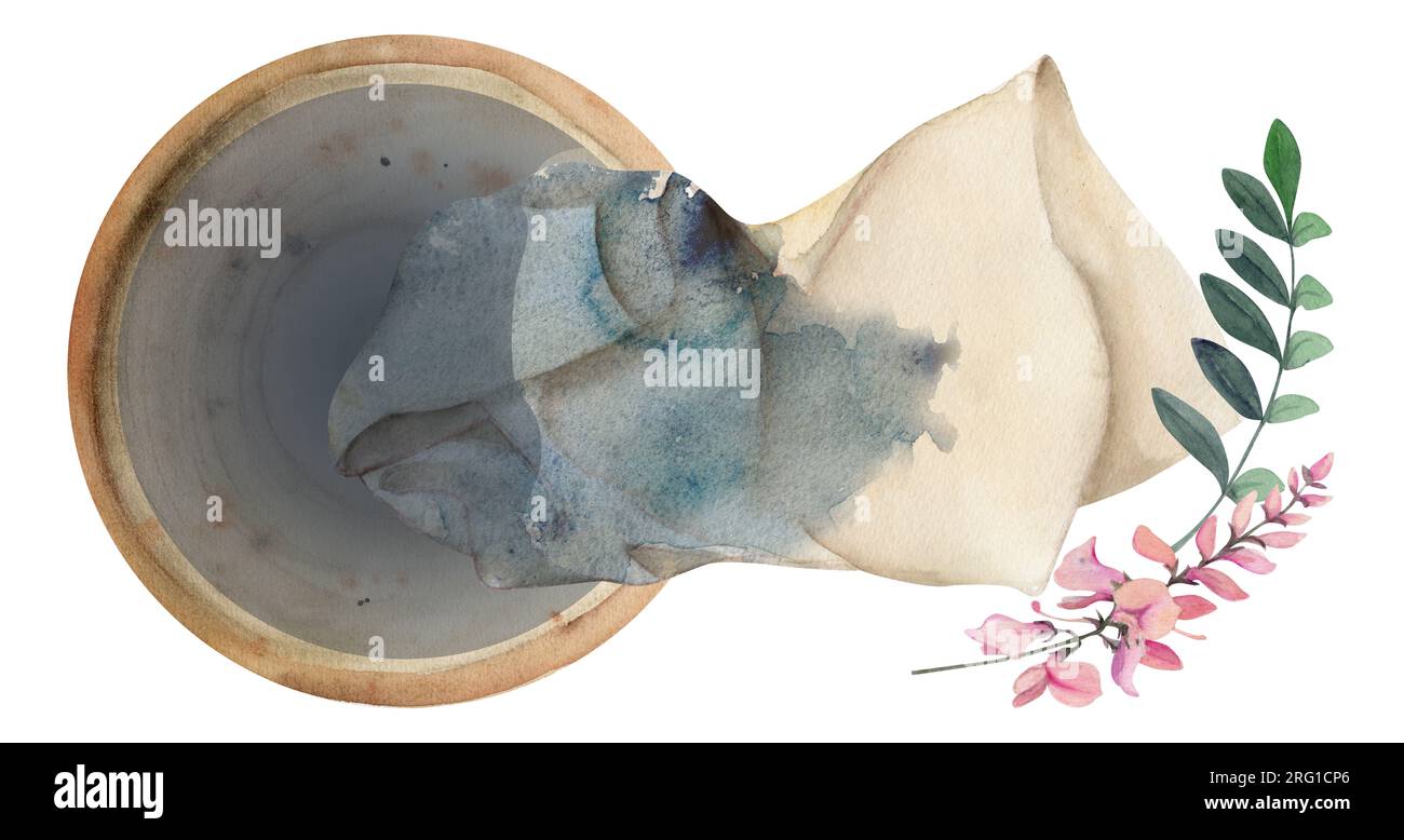 Hand drawn watercolor indigo coloring natural plant dye and materials ...