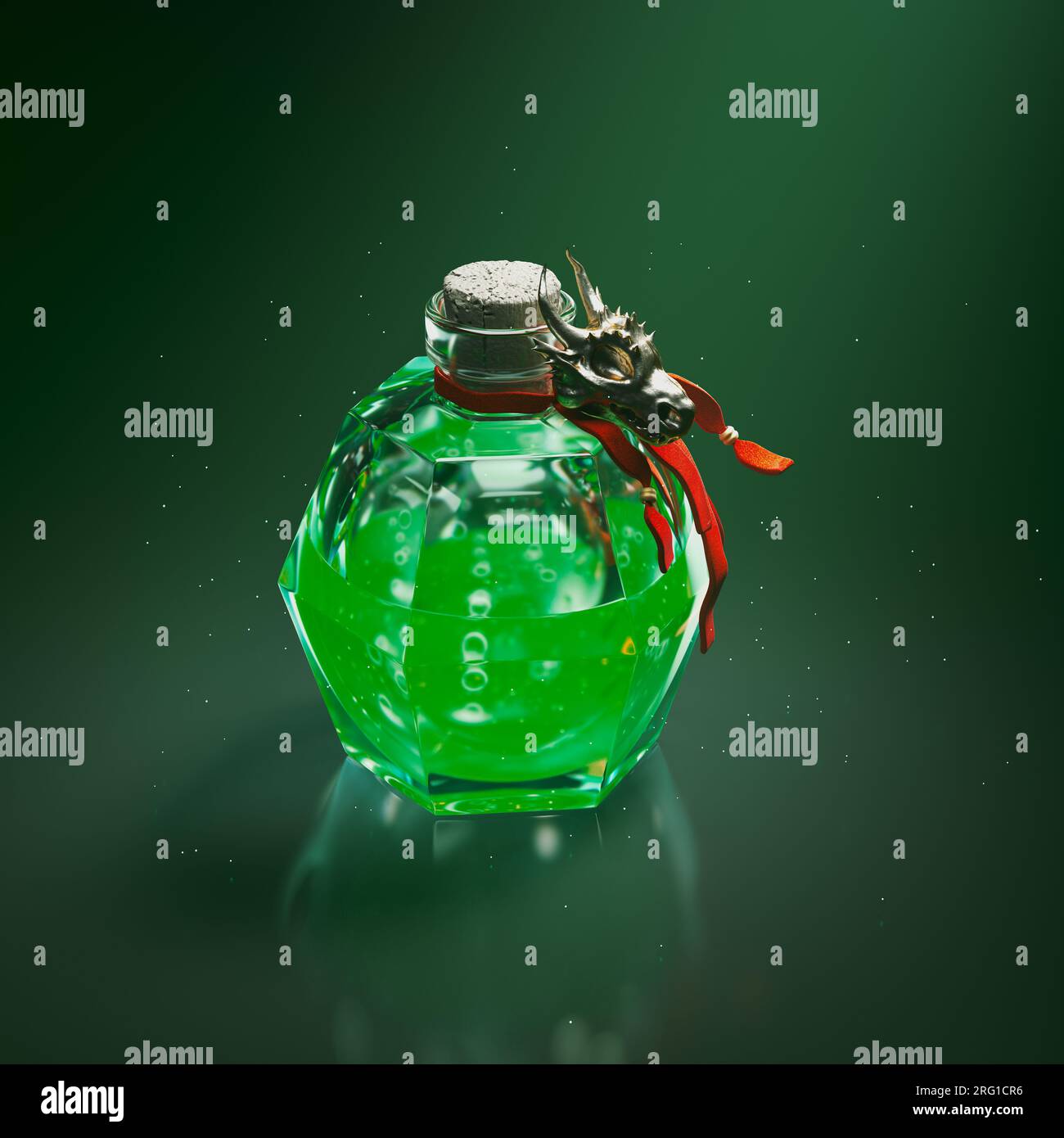 Vitreous bottle of a magic elixir. Green potion in a decorative fantasy ...
