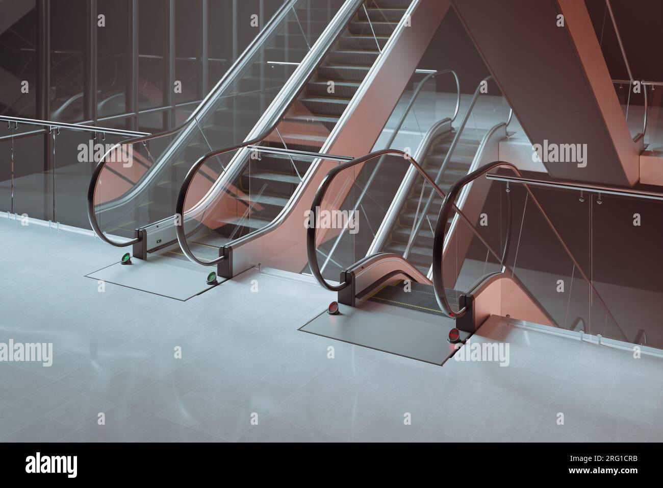 Modern Glass and Steel Escalators. Way of Transportation in Urban ...