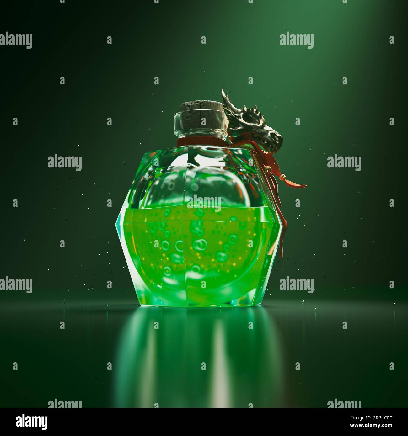 Vitreous bottle of a magic elixir. Green potion in a decorative fantasy ...
