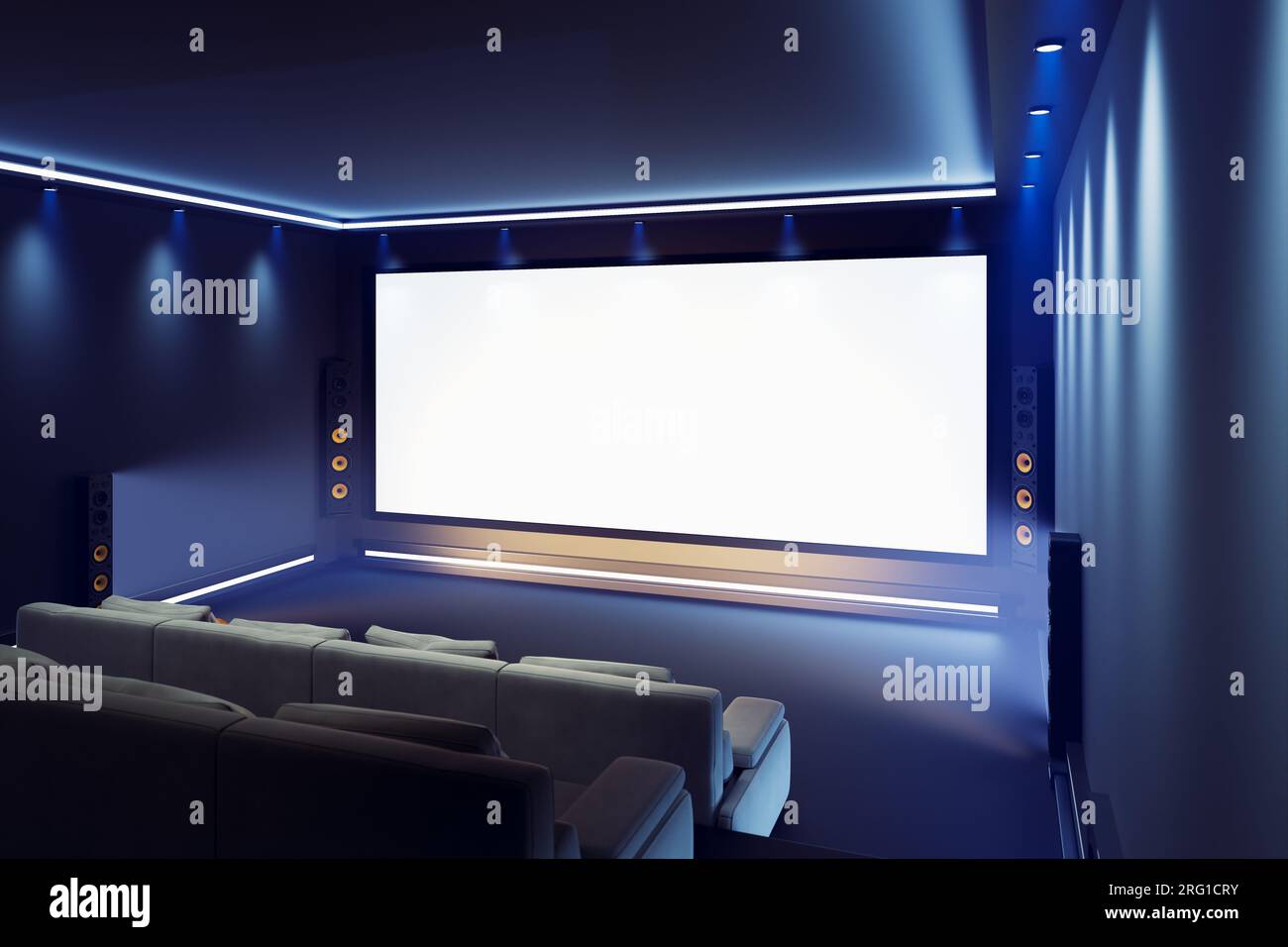 Beautiful home theatre. Modern cinema at the house. Multimedia room ...