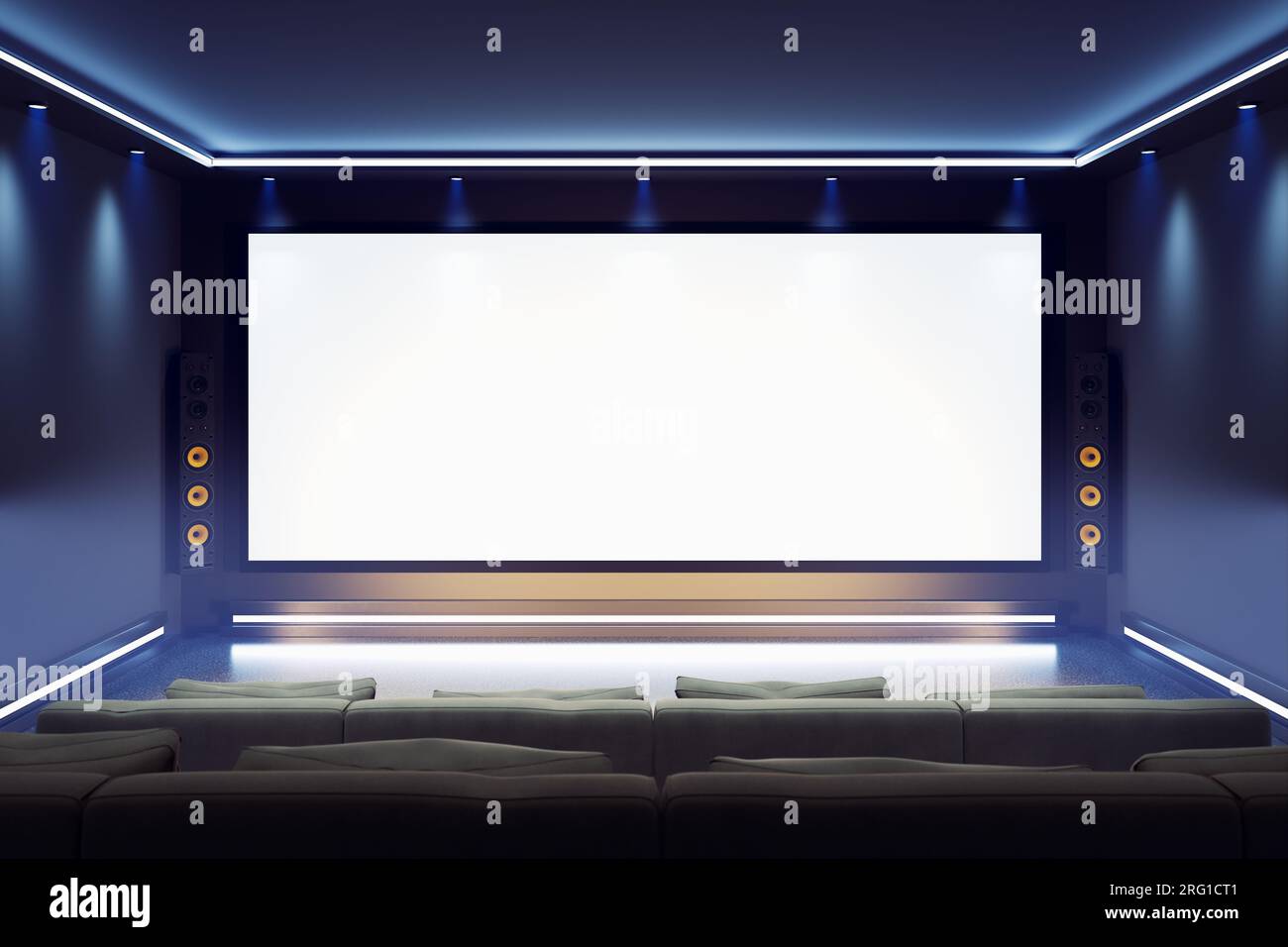 Beautiful home theatre. Modern cinema at the house. Multimedia room ...
