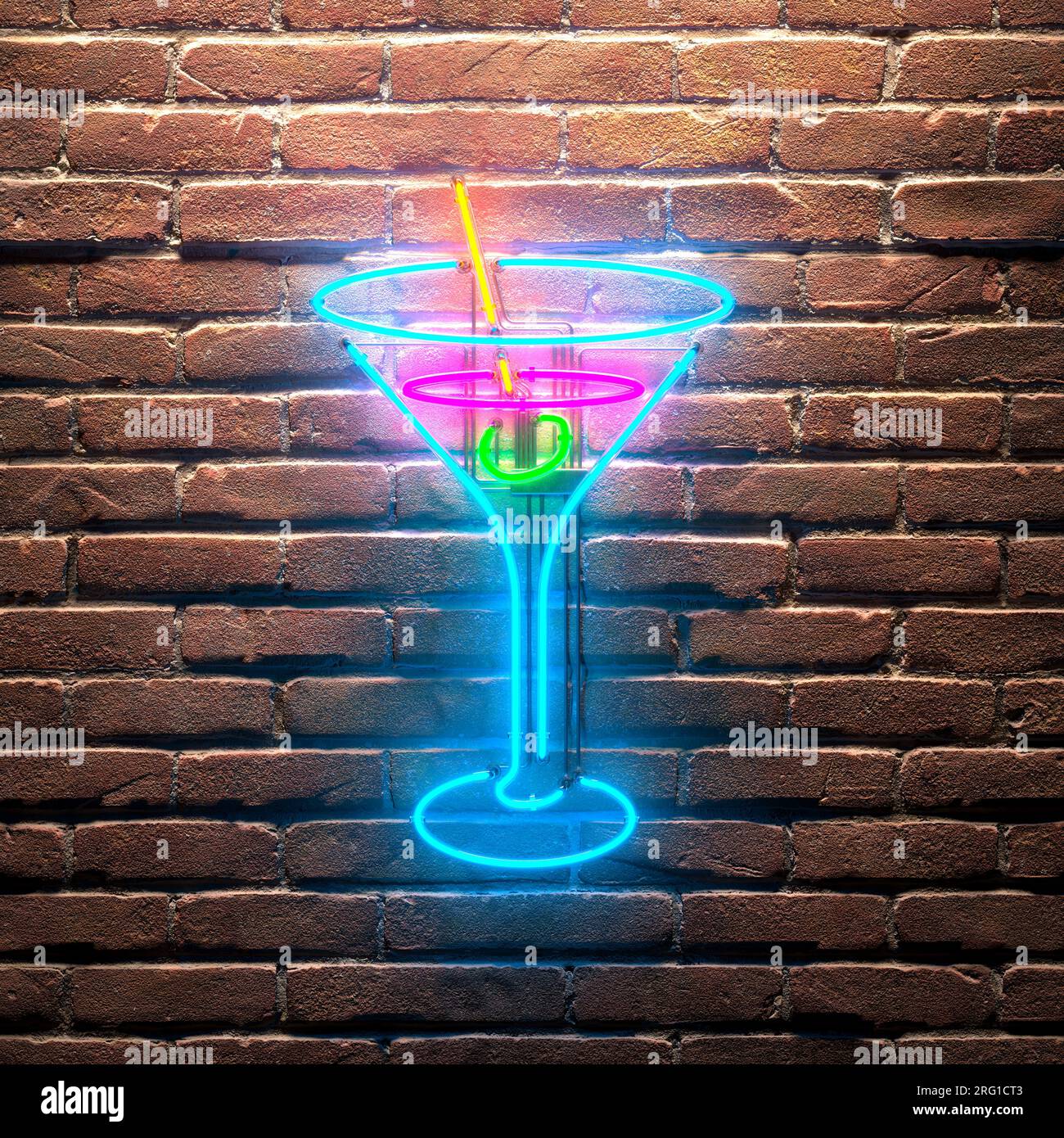 Neon in the shape of a drink. Shiny nightclub, pub or bar decoration ...