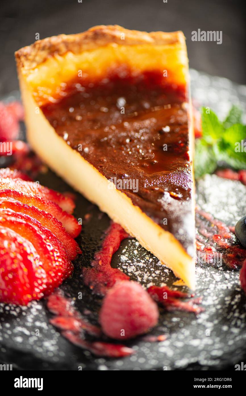 Home made custard tart, also known as flan patissier or Parisian. A ...