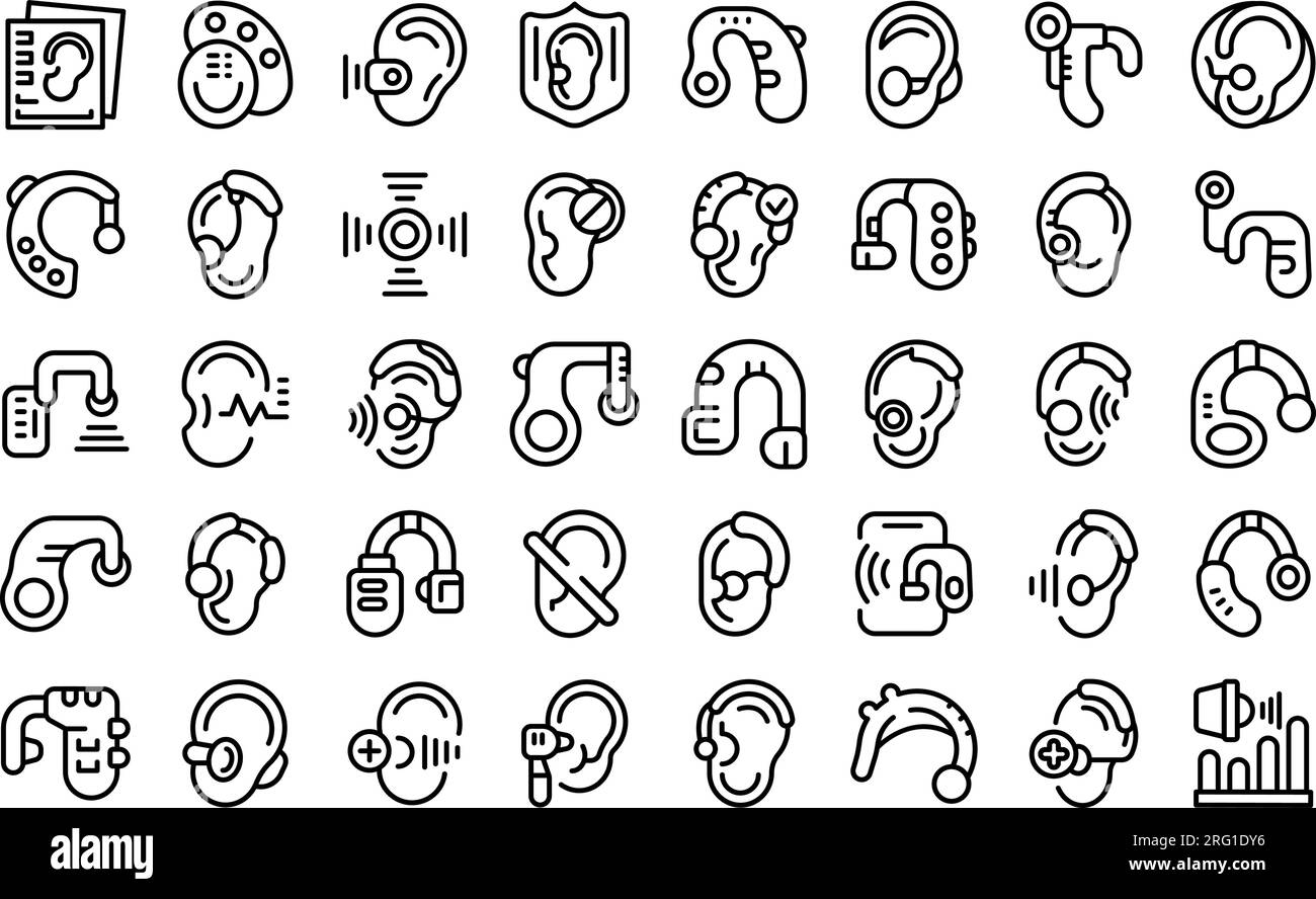 Hearing aid icons set outline vector. Ear loud. Medical healthcare ...
