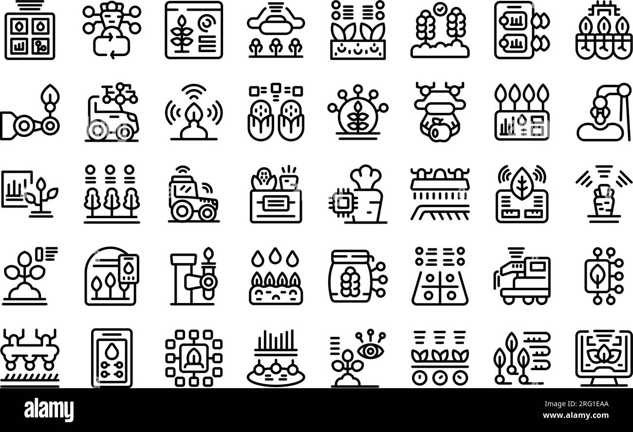 Artificial Intelligence In Agriculture Icons Set Outline Vector Smart Field Farmer Solar Stock 