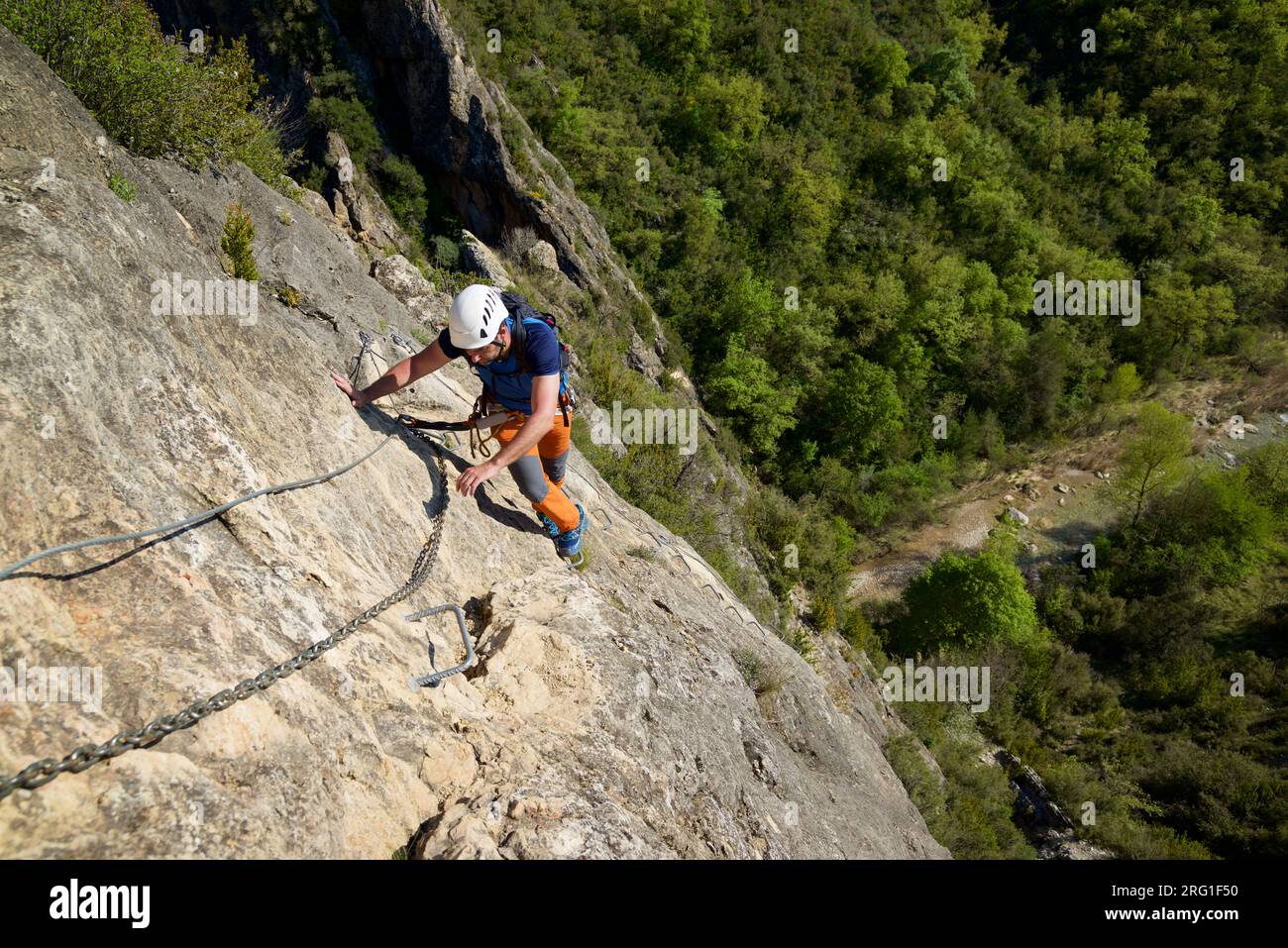 Climbing a ferrata route in Bierge in Guara Mountains Stock Photo - Alamy