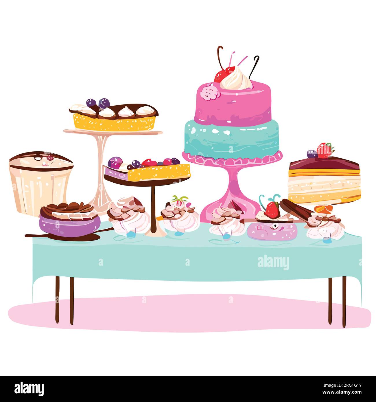 Birthday cake with candles and desserts on a table Stock Vector Image ...