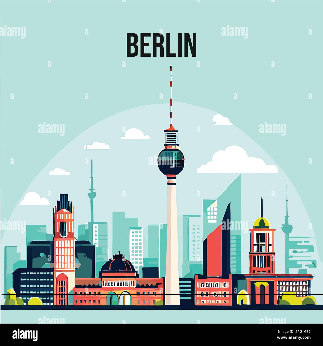 Flat illustration of Berlin city skyline background Stock Vector Image ...