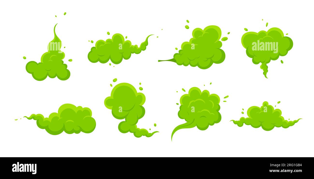 Smelling green cartoon smoke or fart clouds flat style design vector ...