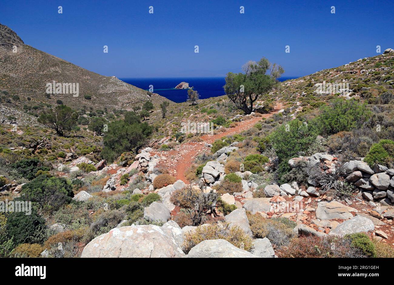 Footpath from Mikro Horio to Lethra Beach, Tilos, Dodecanese islands ...