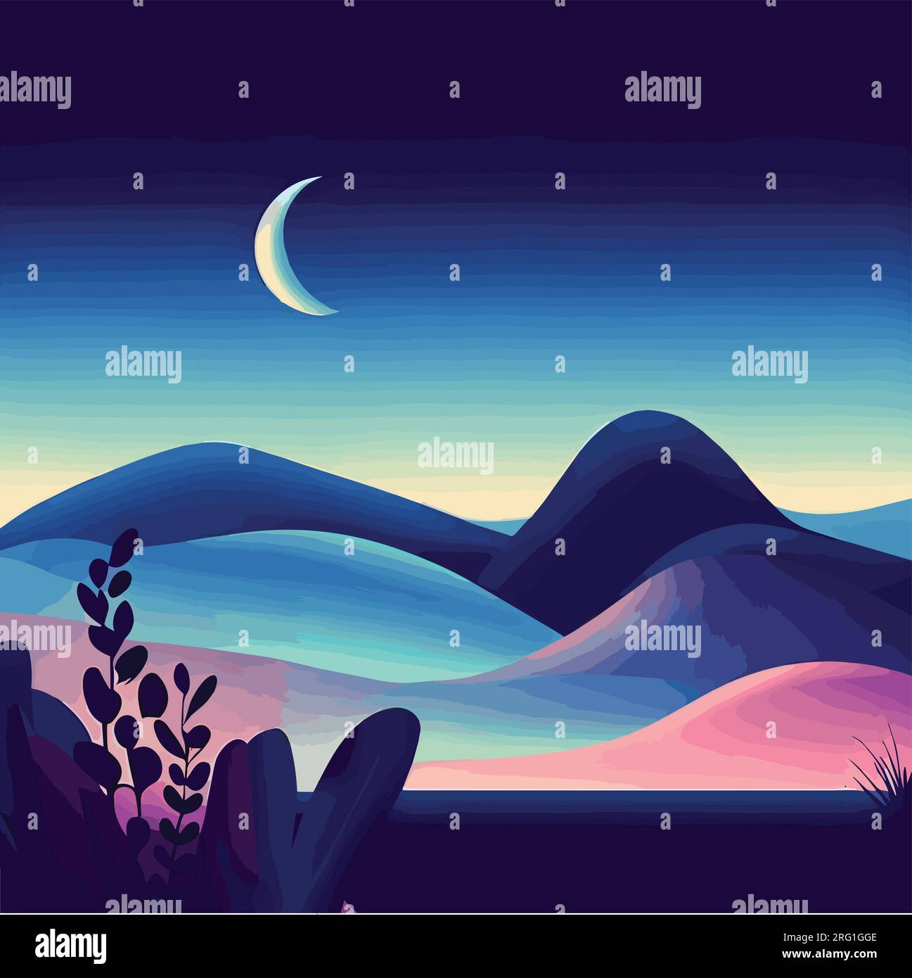 Illustration of night time landscape with mountains Stock Vector Image ...