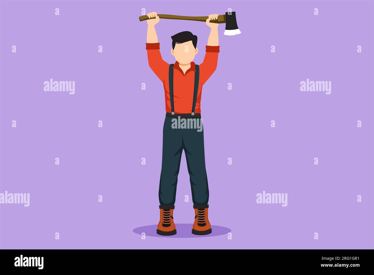 Character flat drawing lumberjack standing mascot hold axe. Wearing ...