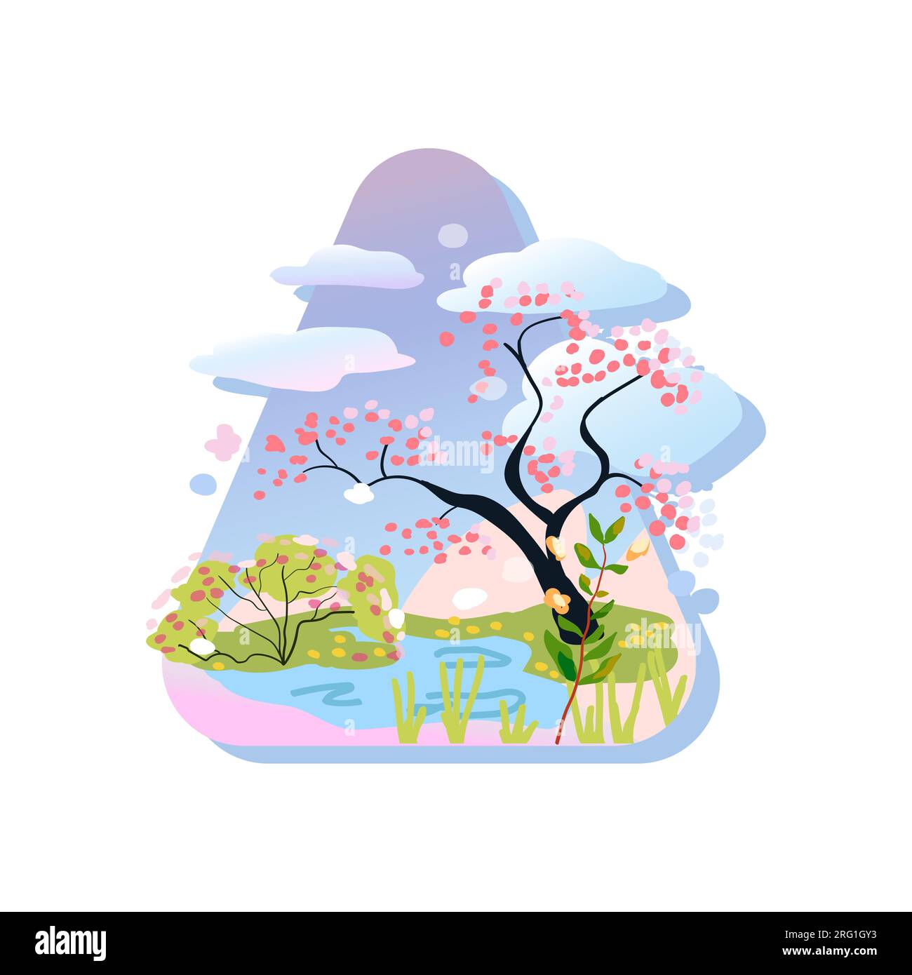 Seasons, nature in different periods. Vector illustration, sticker ...