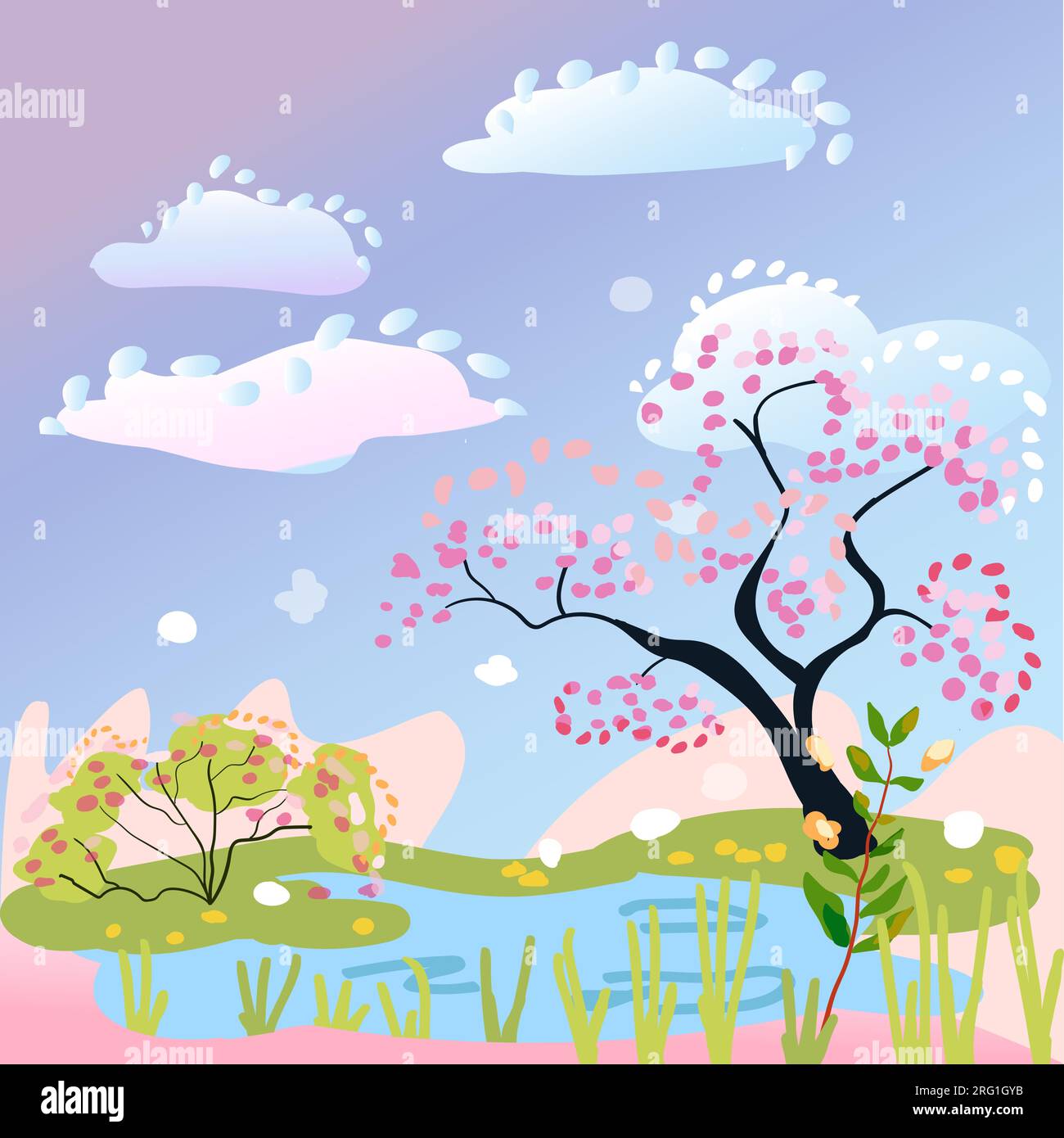 Seasons, nature in different periods. Vector illustration, sticker ...