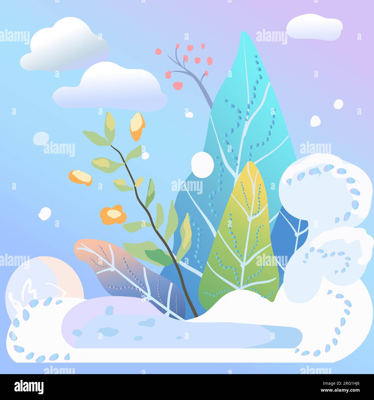 Seasons, nature in different periods. Vector illustration, sticker ...