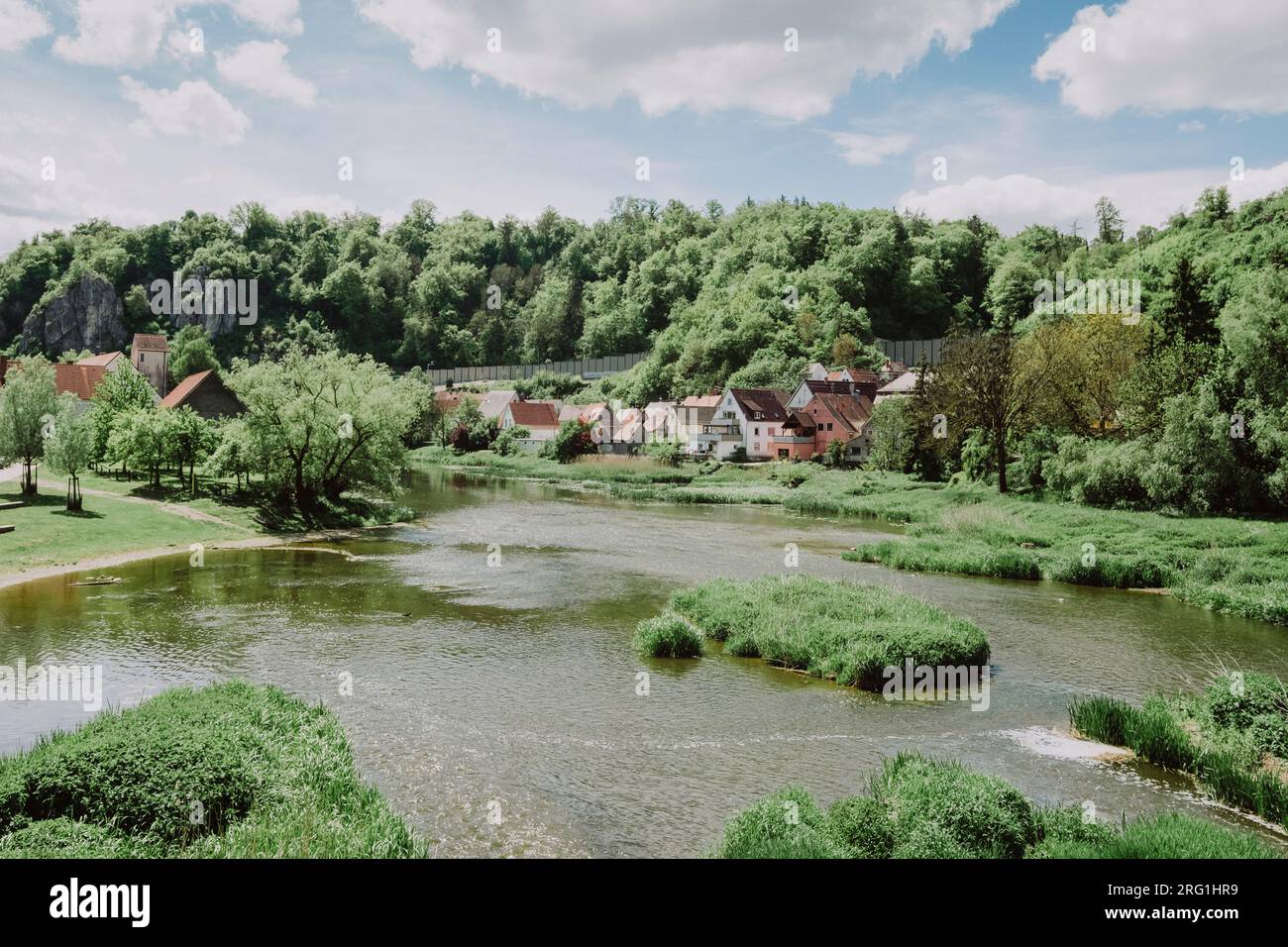 Landscape of medieval town with river in Harburg, Germany Stock Photo ...