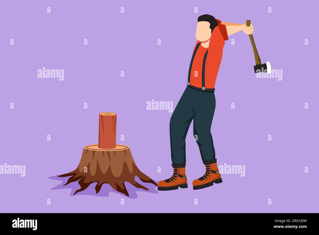 Graphic flat design drawing woodcutter or lumberjack chopping wood with ...