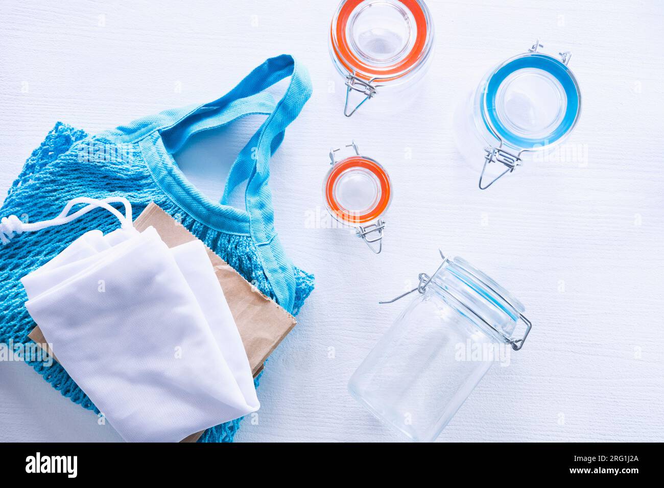 Bags and empty containers preparing for zero waste shopping Stock Photo ...