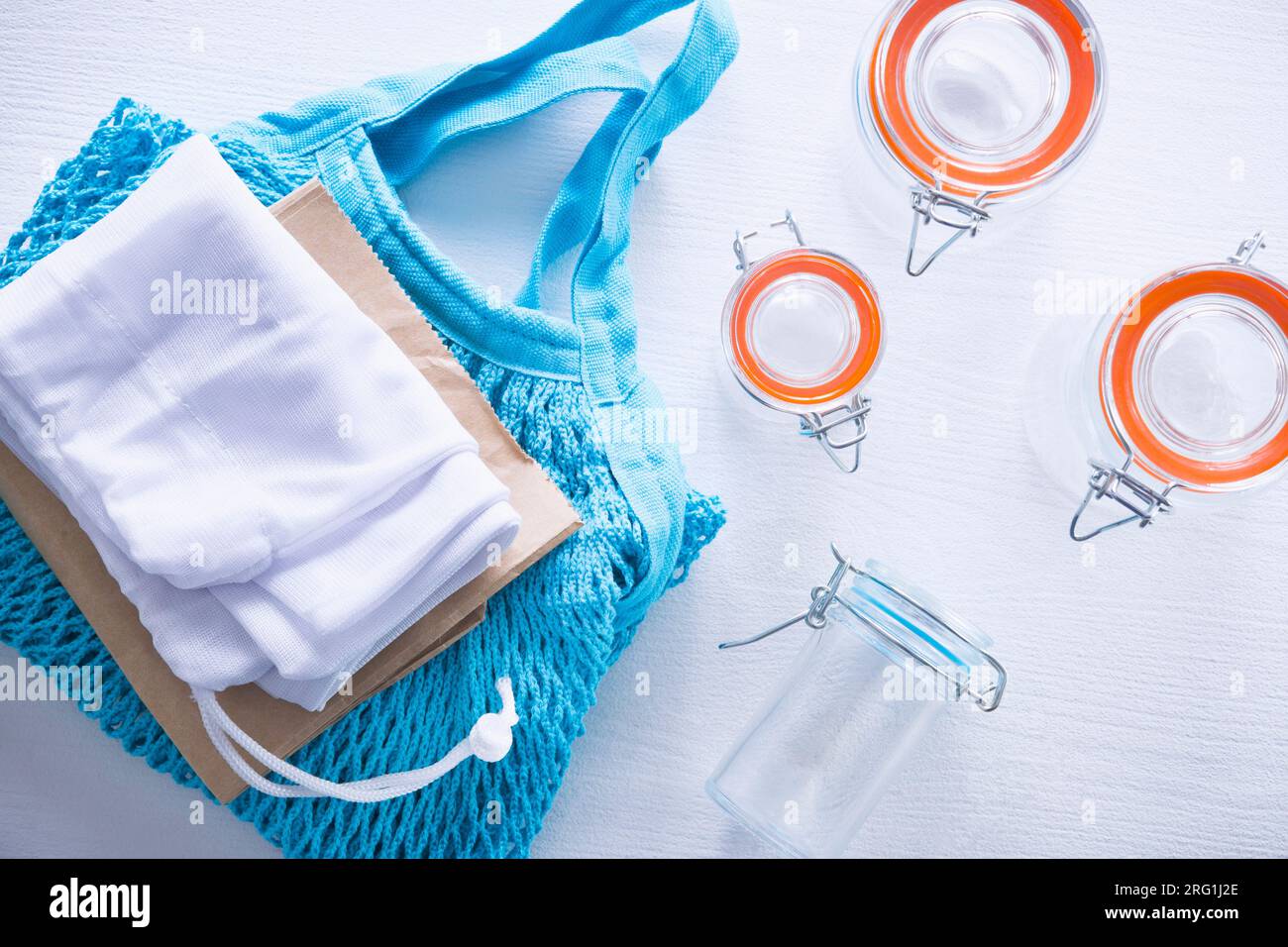 Bags and empty containers preparing for zero waste shopping Stock Photo ...