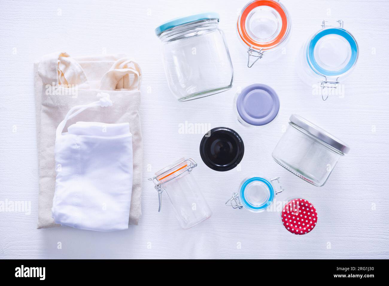 Bags and empty containers preparing for zero waste shopping Stock Photo ...
