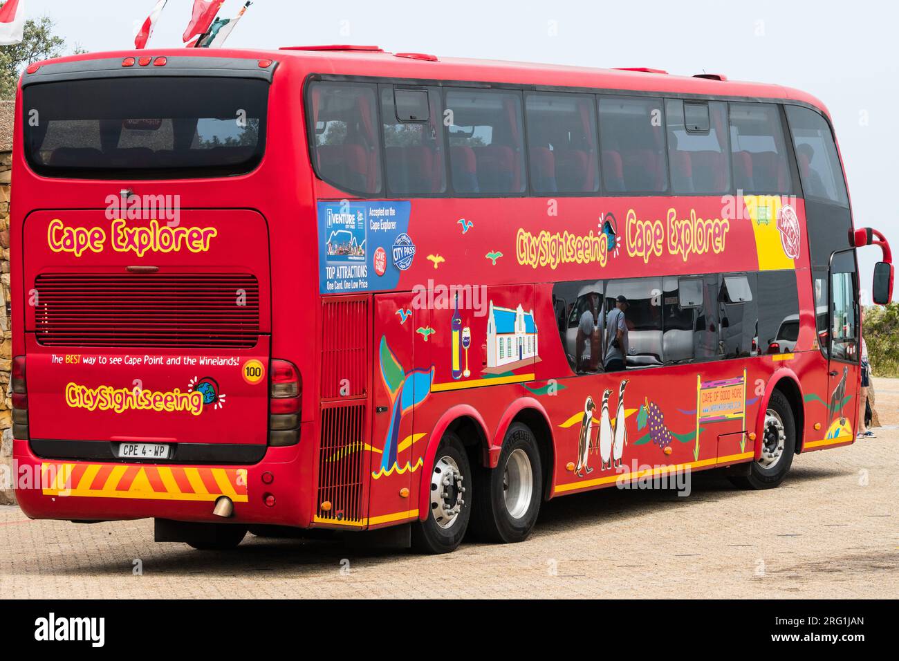 Cape Explorer red hop on hop off tourist city sightseeing bus parked at ...