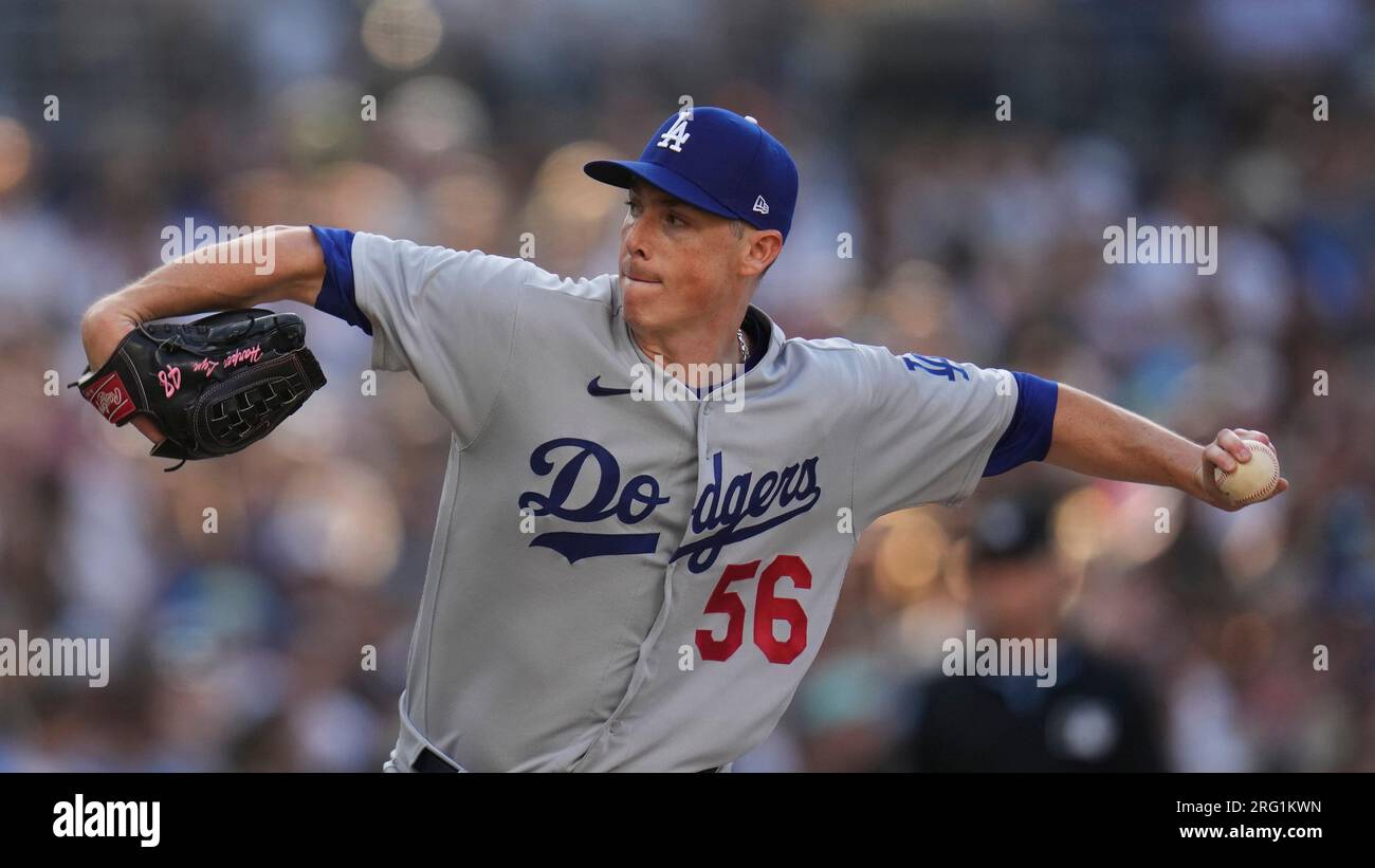 Los Angeles Dodgers relief pitcher Ryan Yarbrough works against a San ...