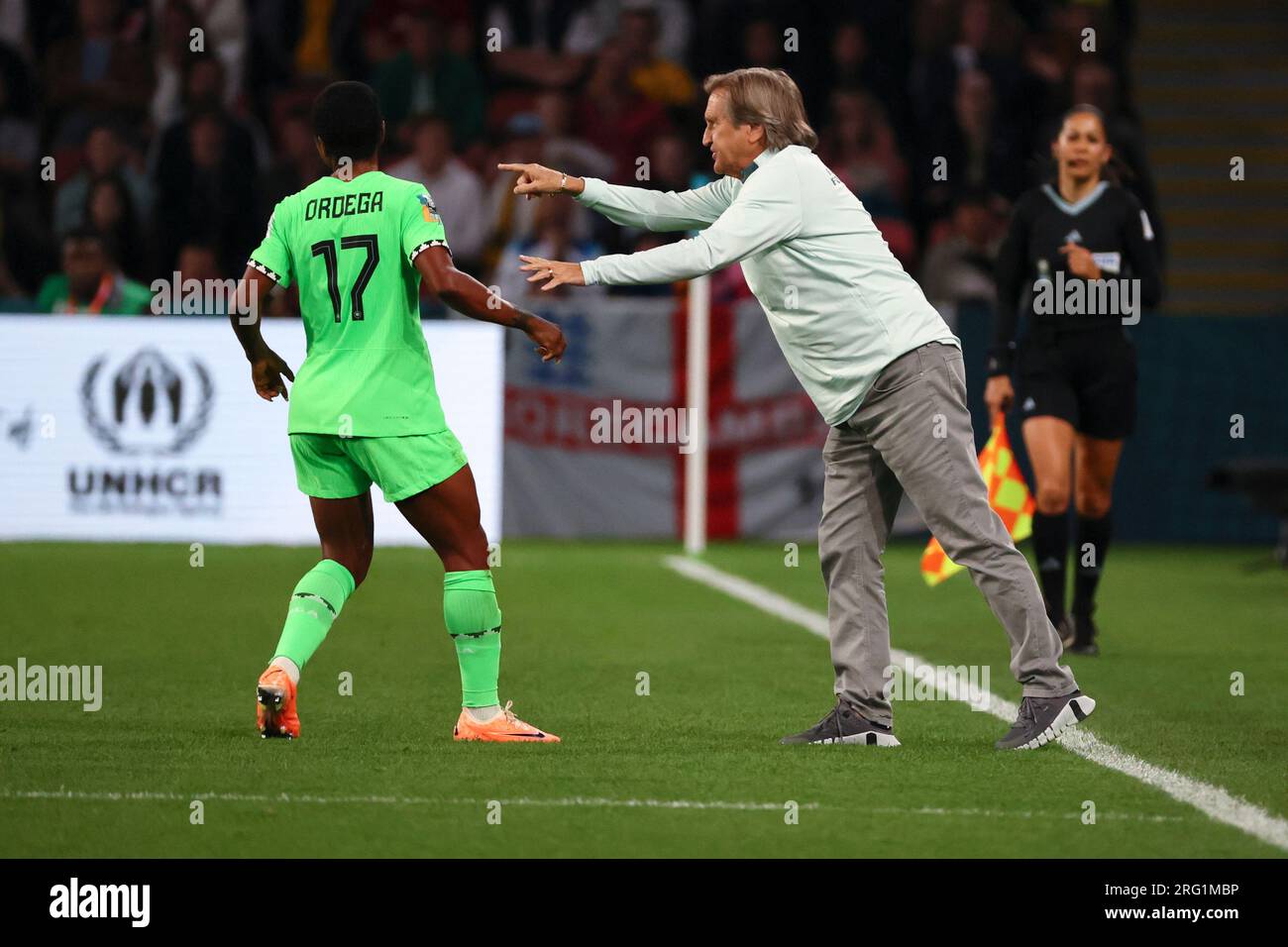 Nigeria's head coach Randy Waldrum, right, gives directions to Nigeria ...