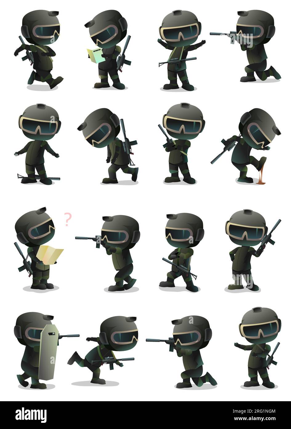 SWAT characters set. Fighter in equipment with weapons in different ...