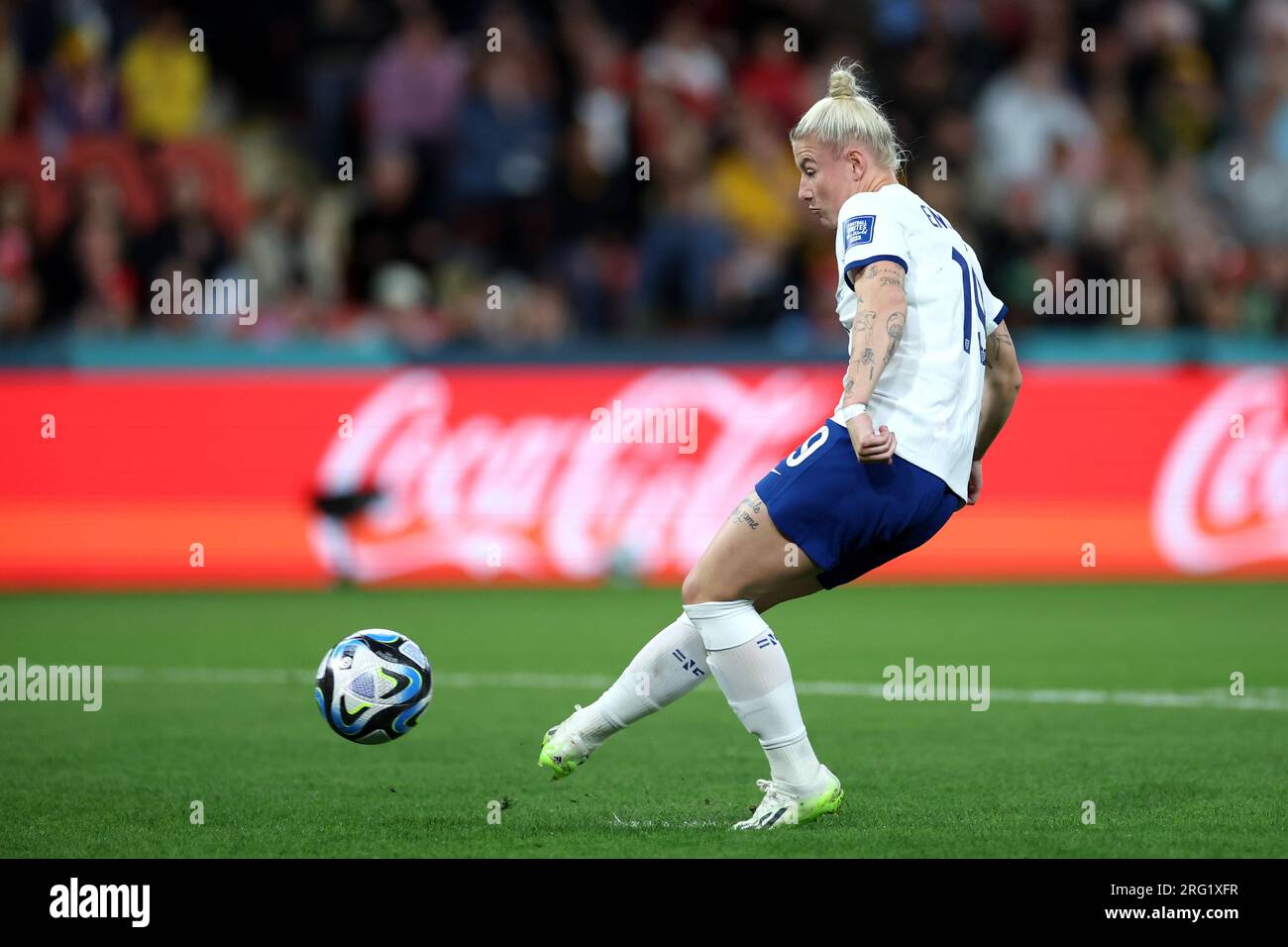 England's Bethany England scores a penalty kick during a penalty shoot ...