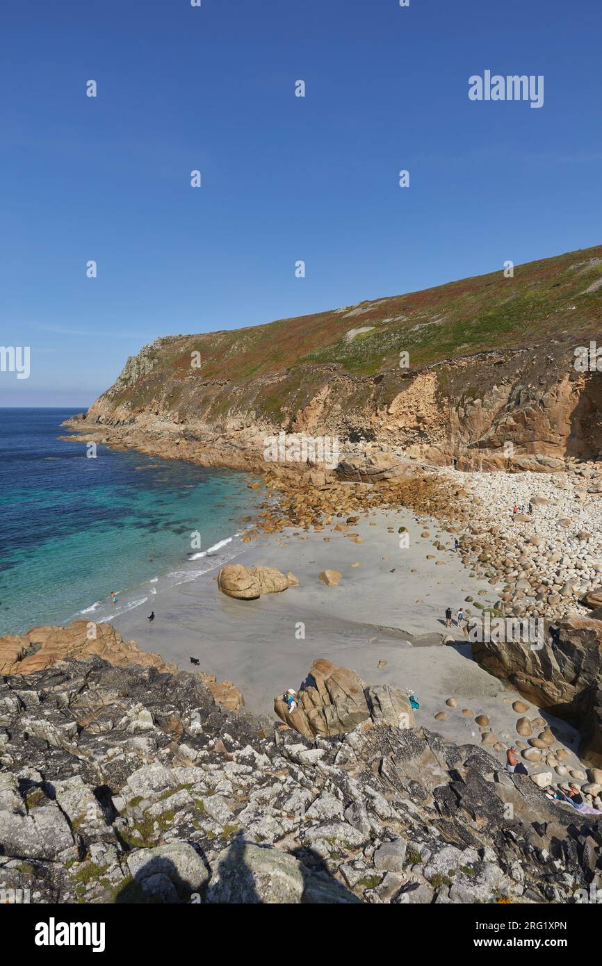The sandy and rock-strewn beach at Porth Nanven, Cot Valley, near St ...