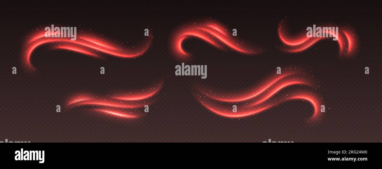 Hot air flow effect, warm heating wind. Red light trails with sparkles ...