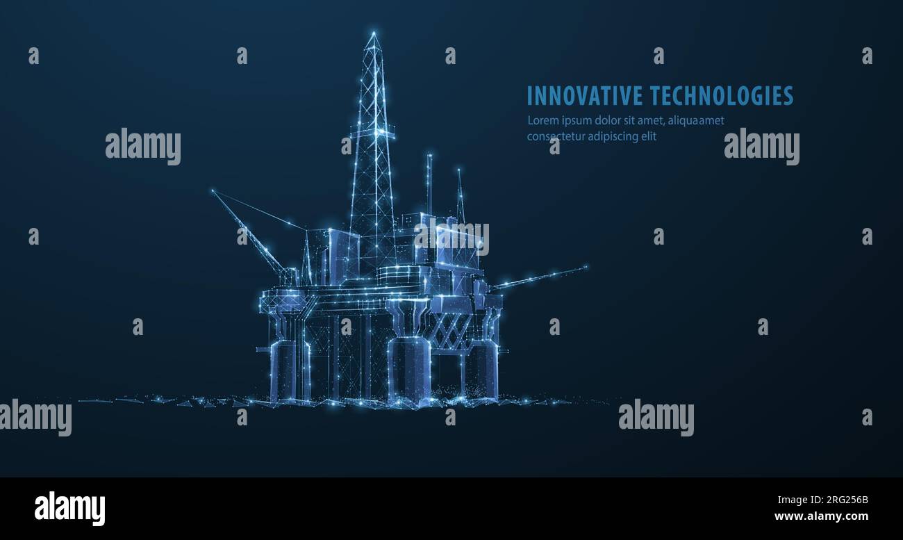 Oil rig. Abstract 3d floating rig platform isolated on blue. gas ...