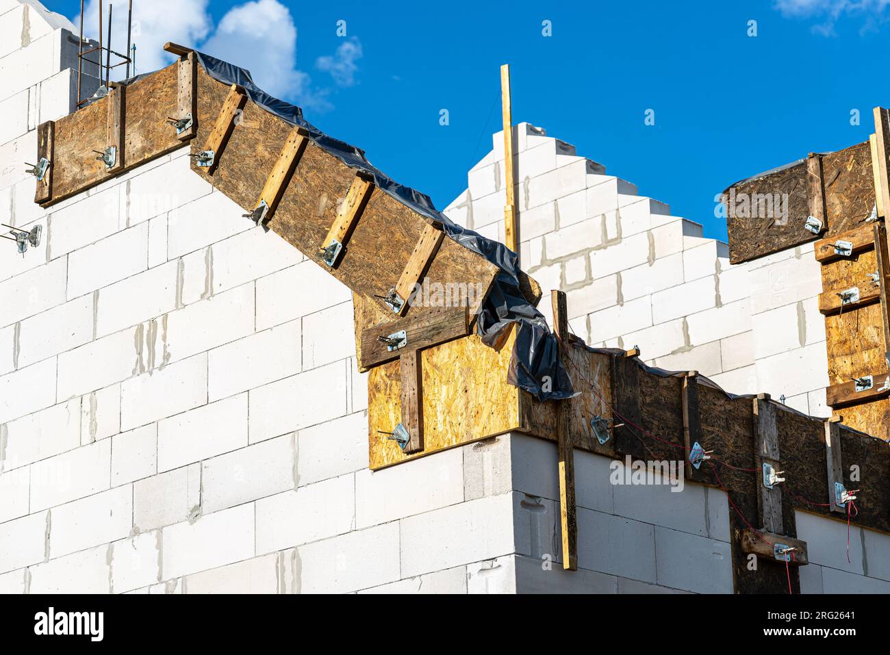 Wooden formwork made of shuttering boards of the gable wall rim and ...