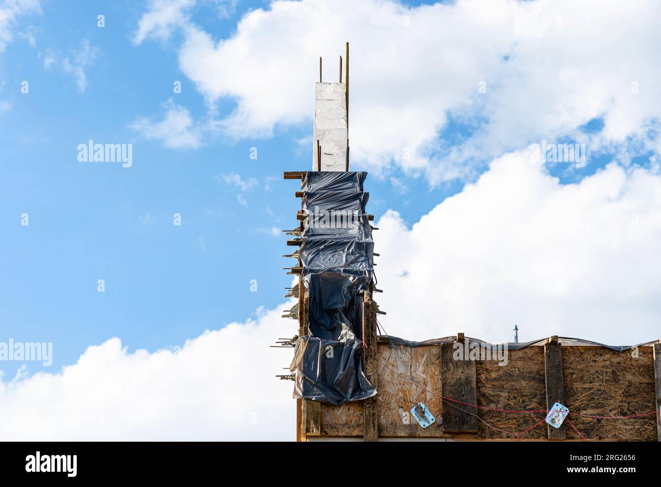 Wooden formwork made of shuttering boards of the gable wall rim and ...
