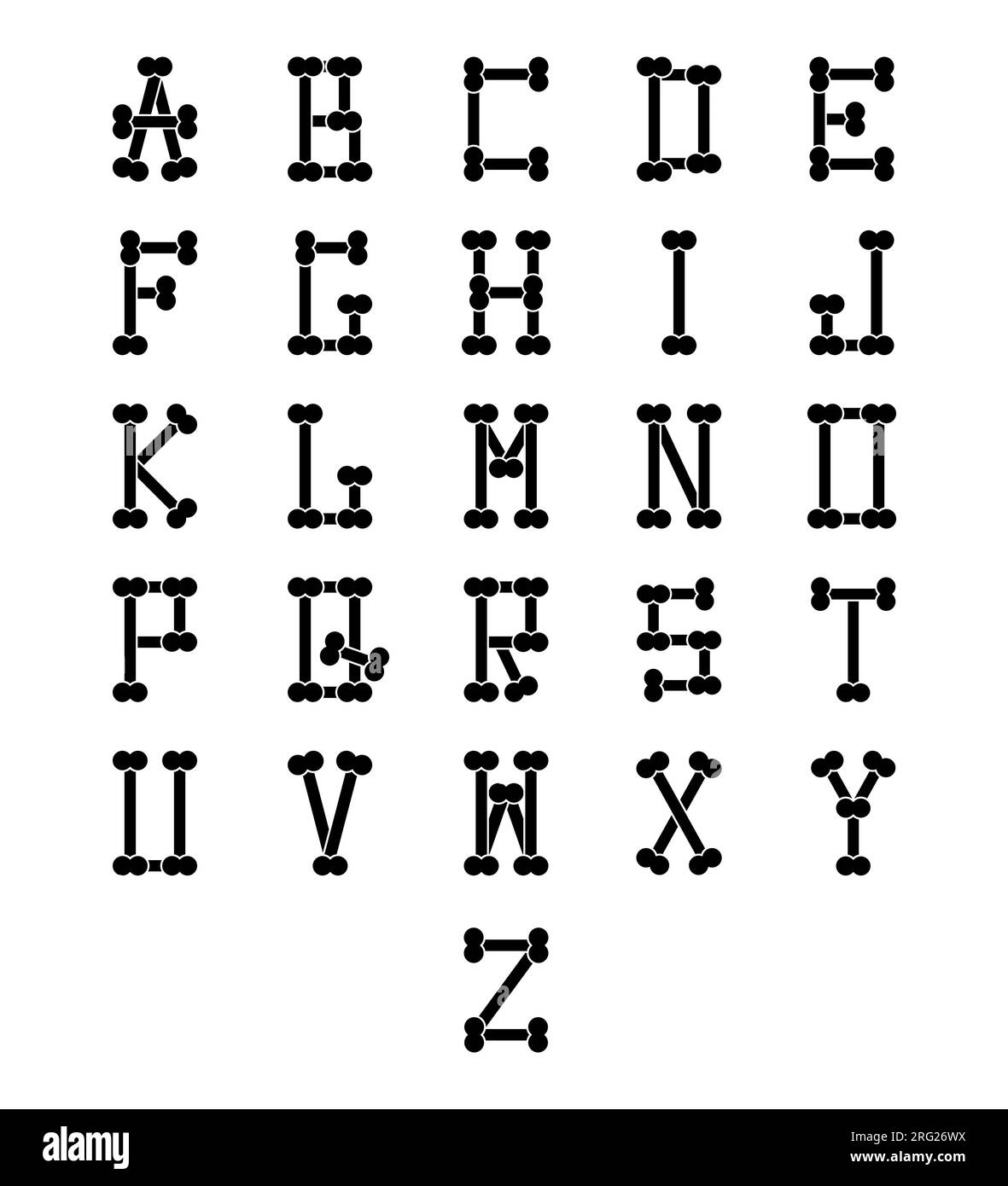 Alphabet made of bones. Black silhouettes. Vector illustration Stock ...