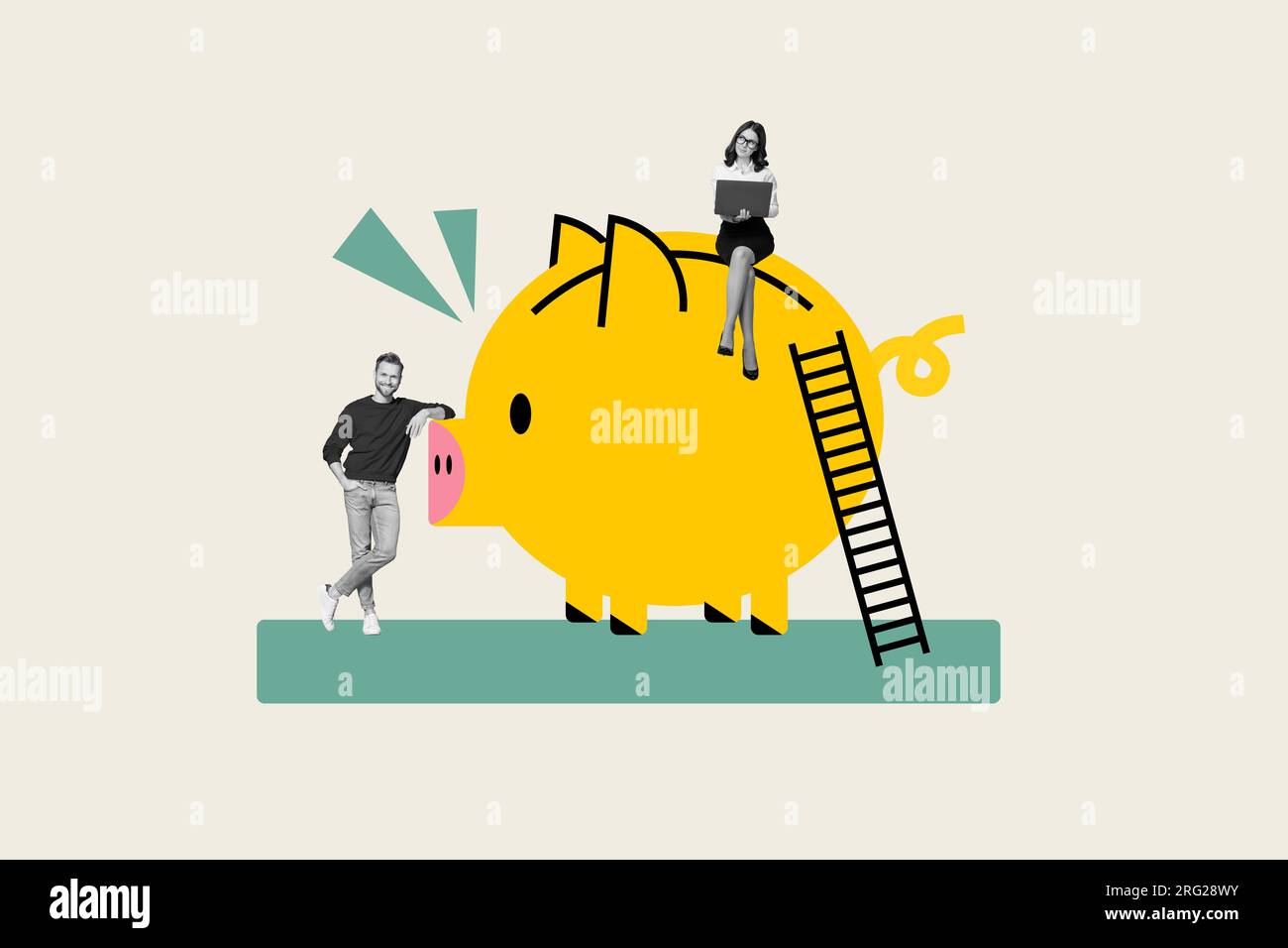 Picture artwork collage sketch of successful people earn money for ...