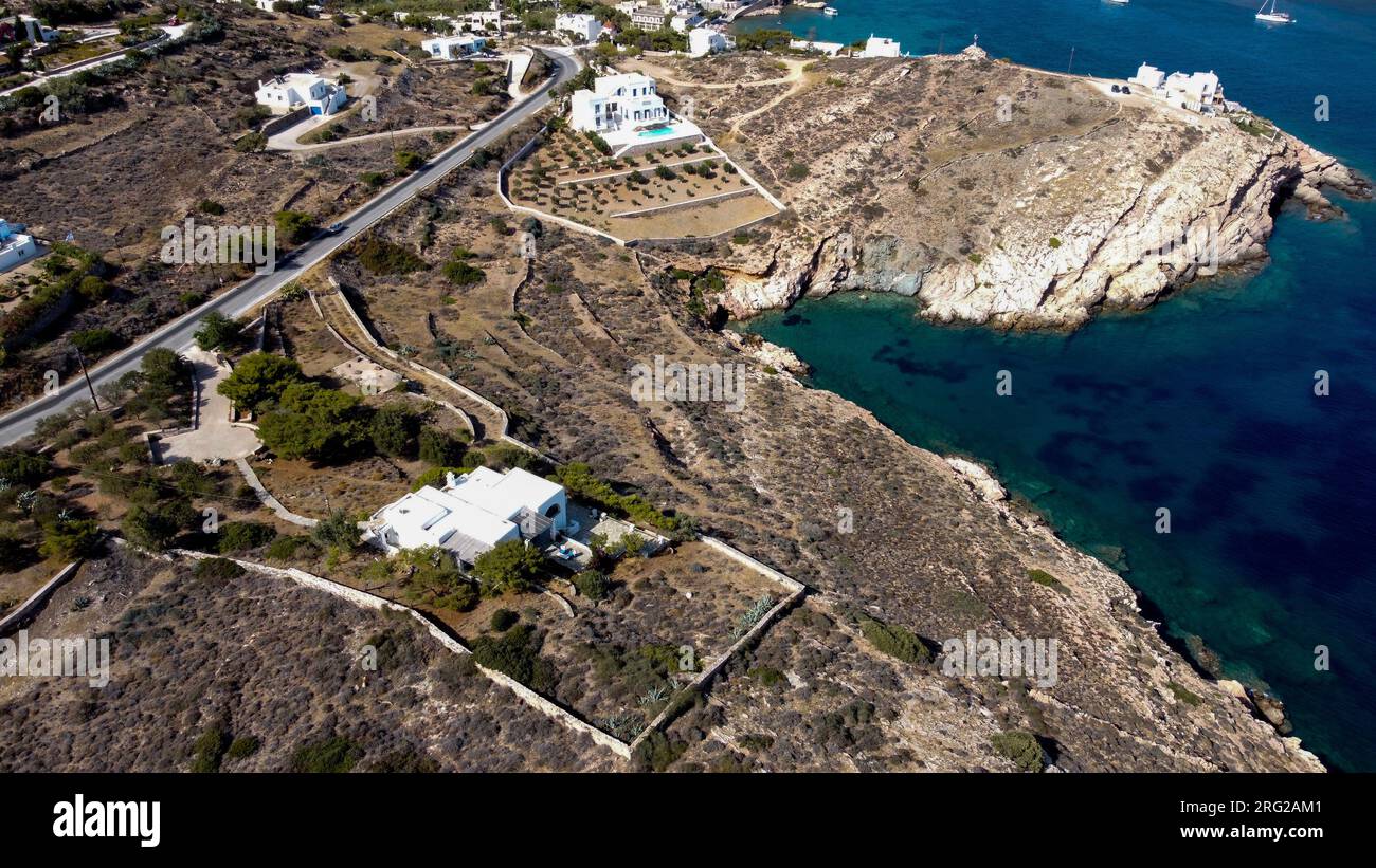 Aerial view of the rocky coast, Drone photography, Vari area, Syros ...