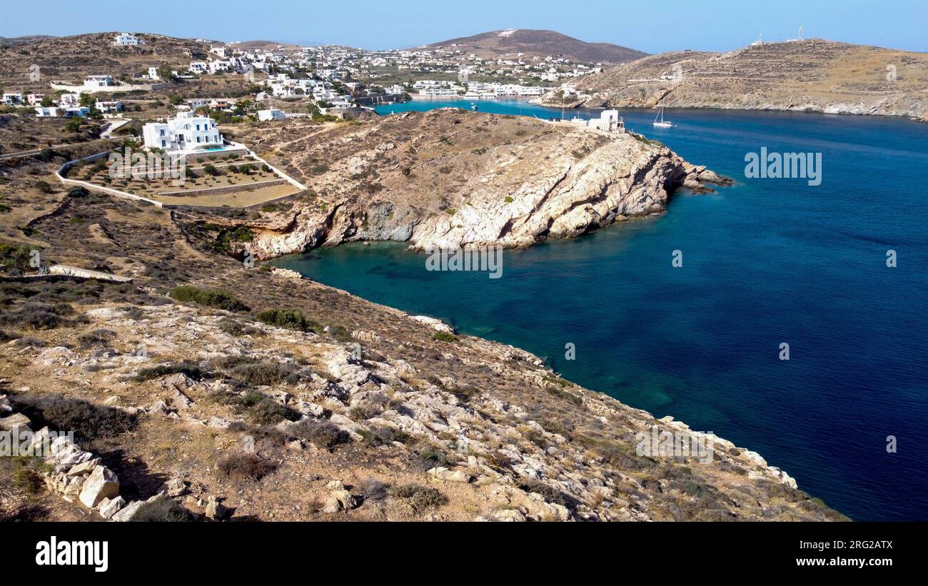 Aerial view of the rocky coast, Drone photography, Vari area, Syros ...