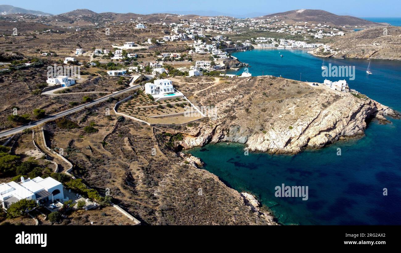 Aerial view of the rocky coast, Drone photography, Vari area, Syros ...
