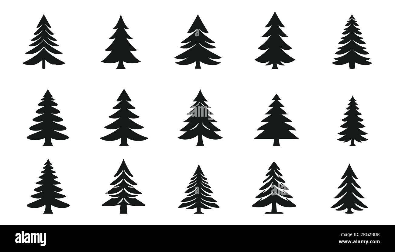 set of Christmas tree silhouettes on white background. Vector ...