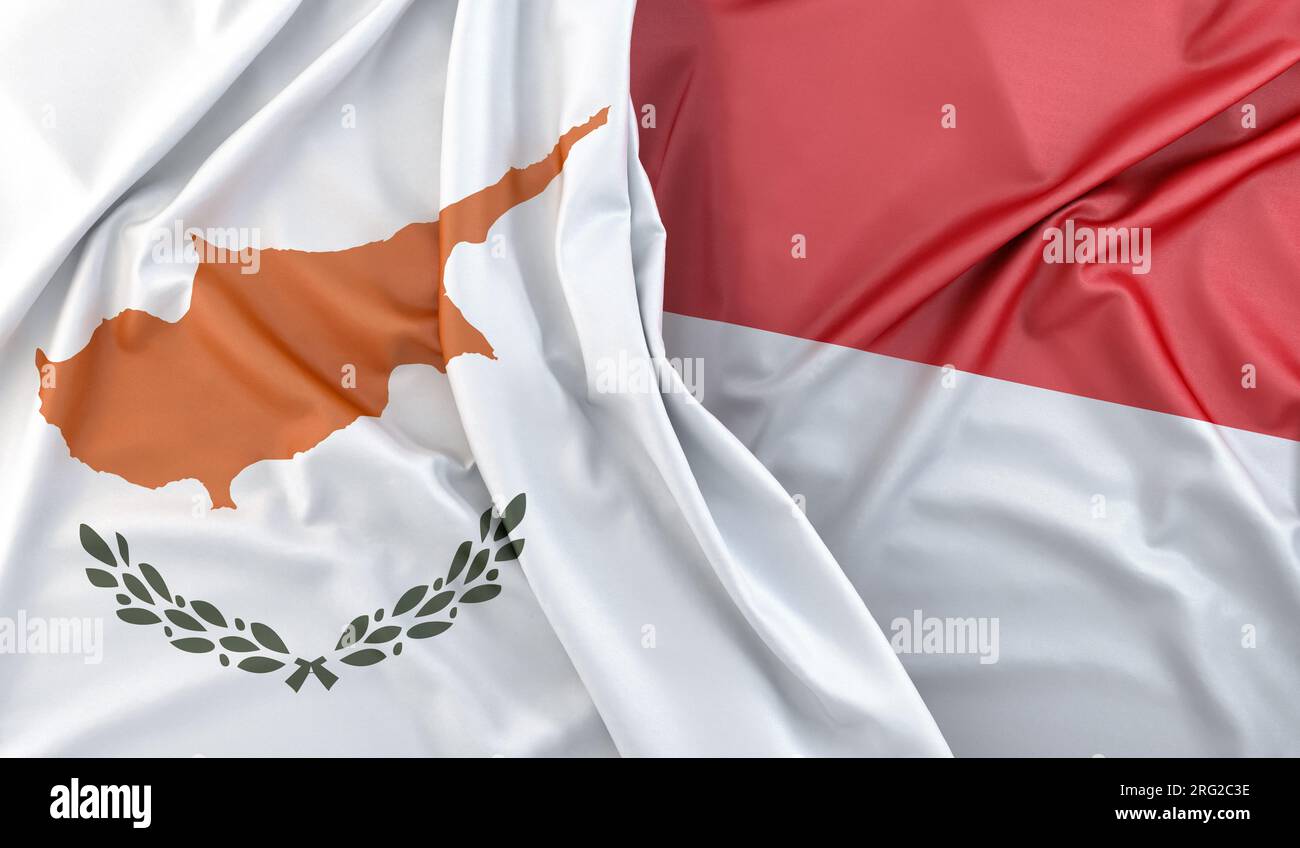 Ruffled Flags of Cyprus and Monaco. 3D Rendering Stock Photo - Alamy