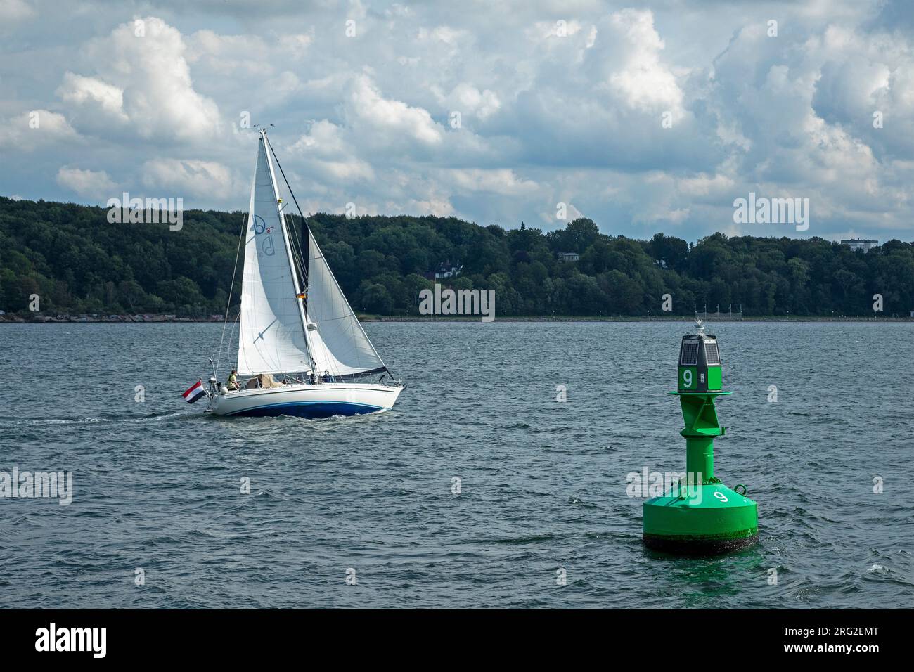 Sailing boat, buoy, Kiel, Kieler Förde, Schleswig-Holstein, Germany ...