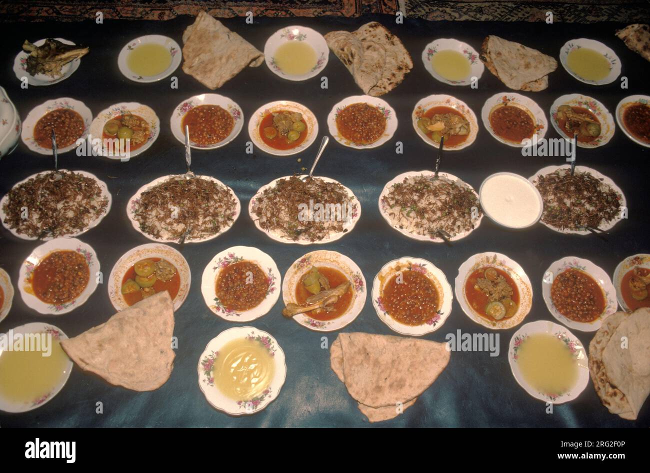 Marsh Arabs Iraq 1980s Banquet food laid out ready to eat in communal ...