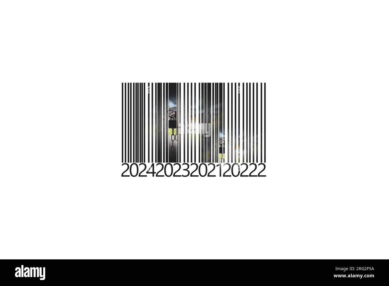 Barcode from lines and numbers and a padlock chain in the code on a ...